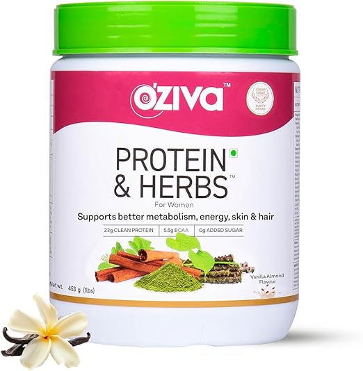 Oziva Protein & Herbs For Women, Vanilla Almond, 500G Natural Protein ...